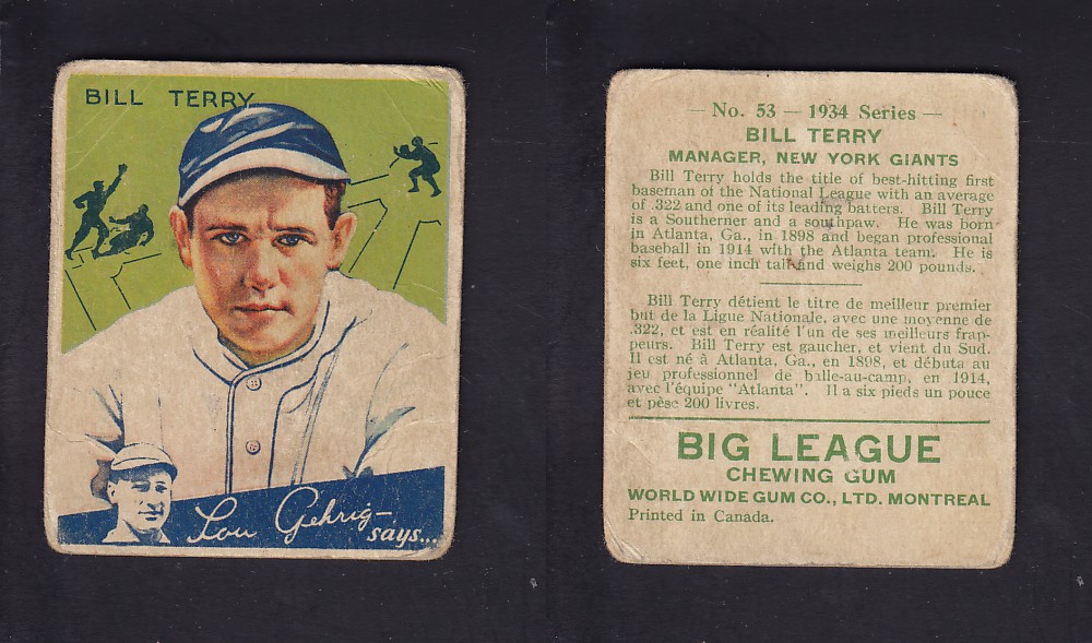 CS95903846 :: 1934 WORLD WIDE GUM CANADIAN GOUDEY BASEBALL CARD #53 B ...