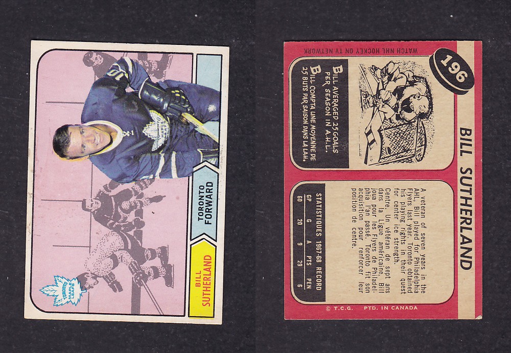 CS64102868 :: 1968-69 O-PEE-CHEE HOCKEY CARD #196 B. SUTHERLAND ...