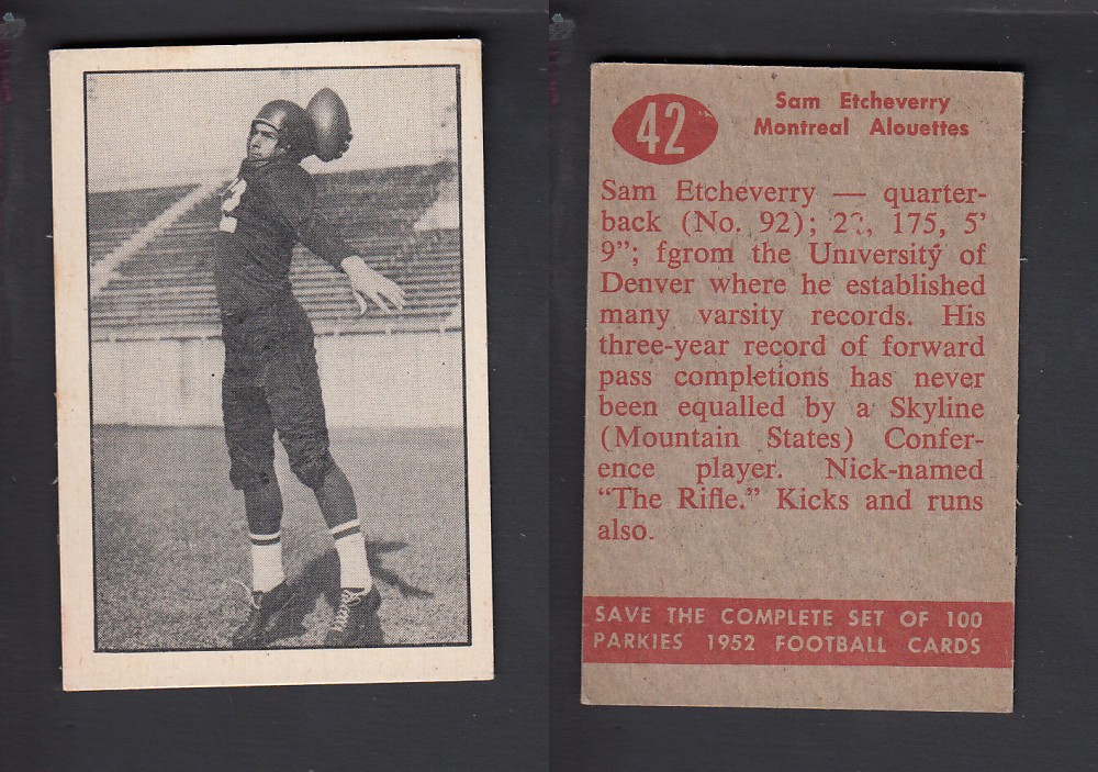 CS16971028 :: 1952 CFL PARKHURST FOOTBALL CARD #42 S. ETCHEVERRY ...