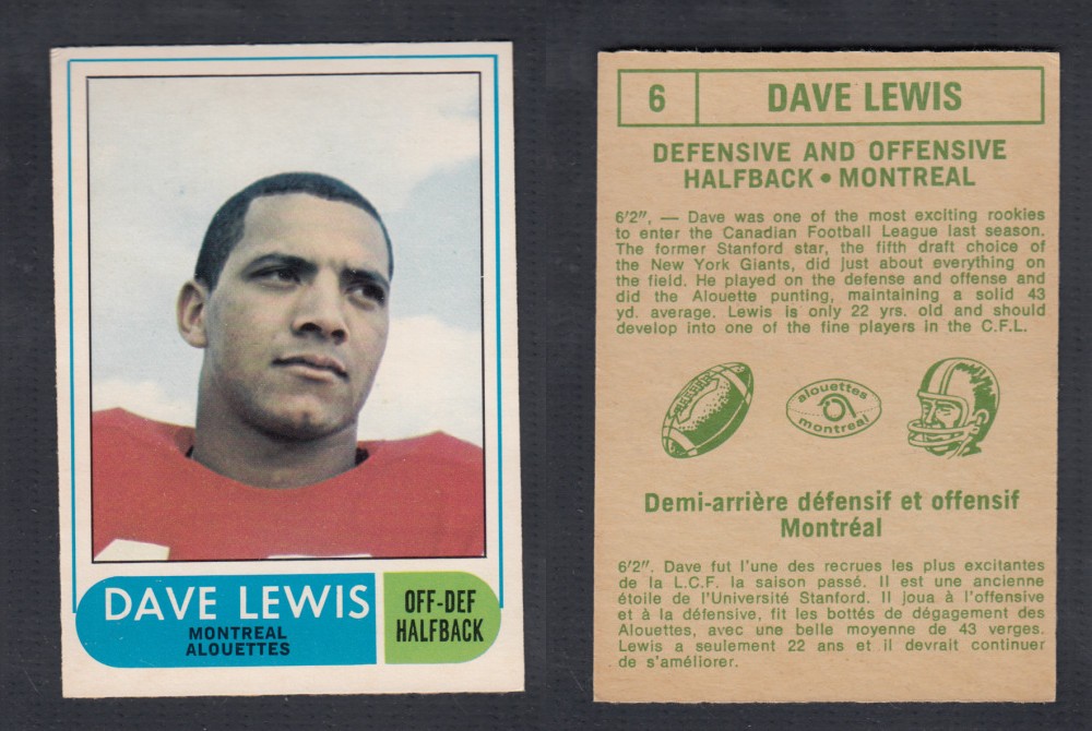 CS10572005 :: 1968 CFL O-PEE-CHEE FOOTBALL CARD #6 D. LEWIS - CAPITAL ...