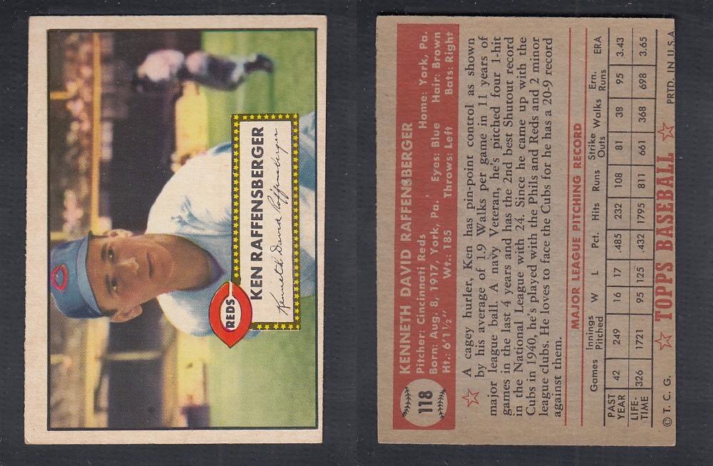 CS24903037 :: 1952 TOPPS BASEBALL CARD #118 K. RAFFENSBERGER - CAPITAL ...