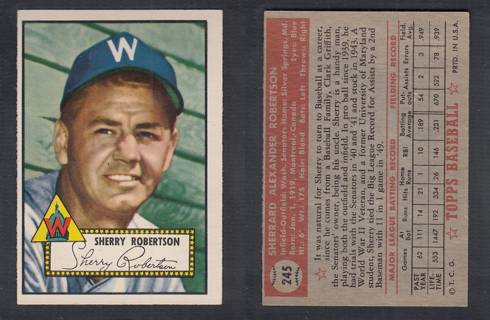 CS37204742 :: 1952 TOPPS BASEBALL CARD #245 S. ROBERTSON - CAPITAL ...